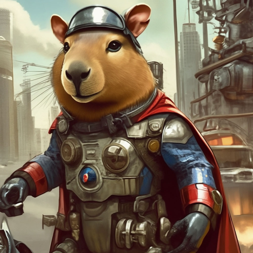 "Crazy capybara saves the world in a superhero costume" — image created ...