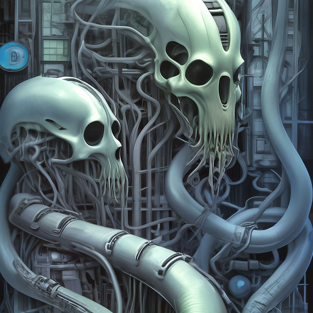 "Skulls. Tentacles. A humanoid creature. Wiring diagram, boards. An ...