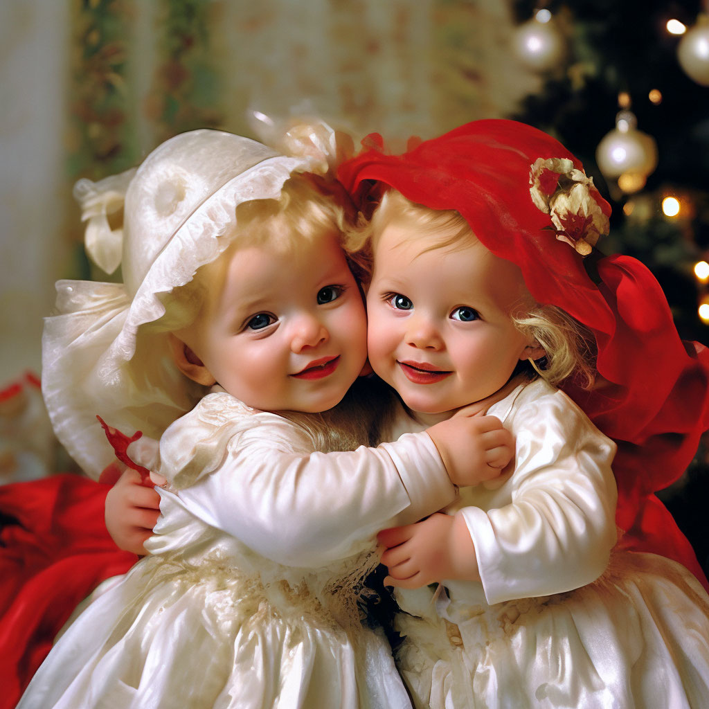"Two baby angels are painted on the postcard, hugging each other ...