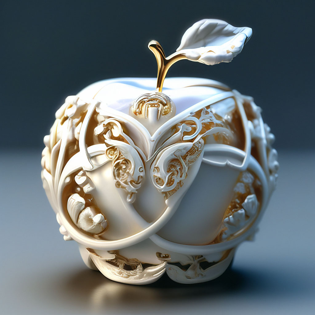 "Porcelain apple, jewelry precision, filigree, hyperdetalization, work ...