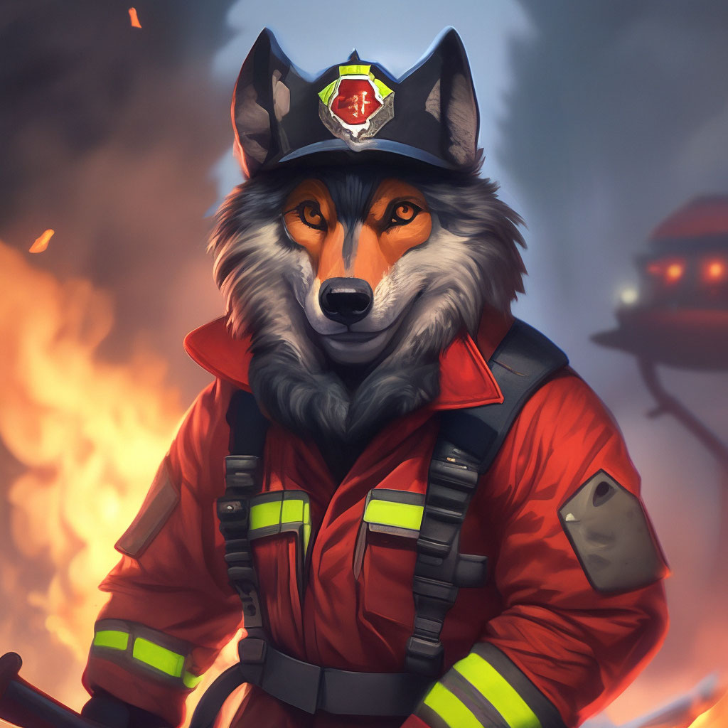 "Wolf fireman" — image created in Shedevrum