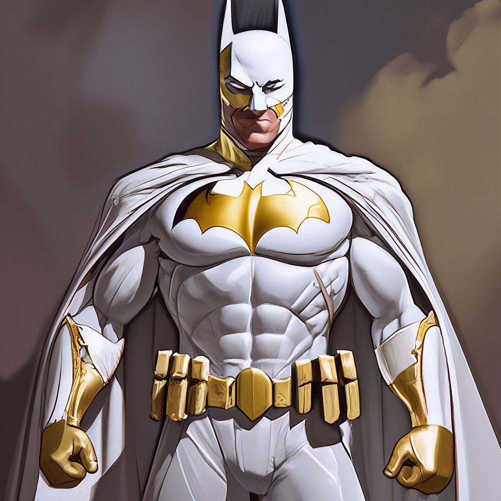 "Batman in a white and gold suit" — image created in Shedevrum