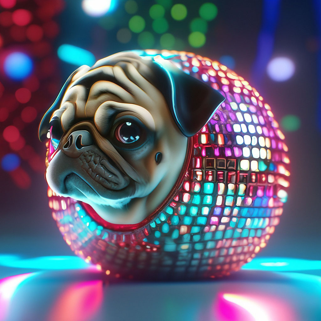 "Pug disco ball" — image created in Shedevrum