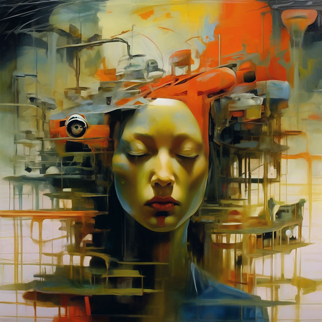 "Hard! Grunge, fluid, grumpily, surrealism" — image created in Shedevrum