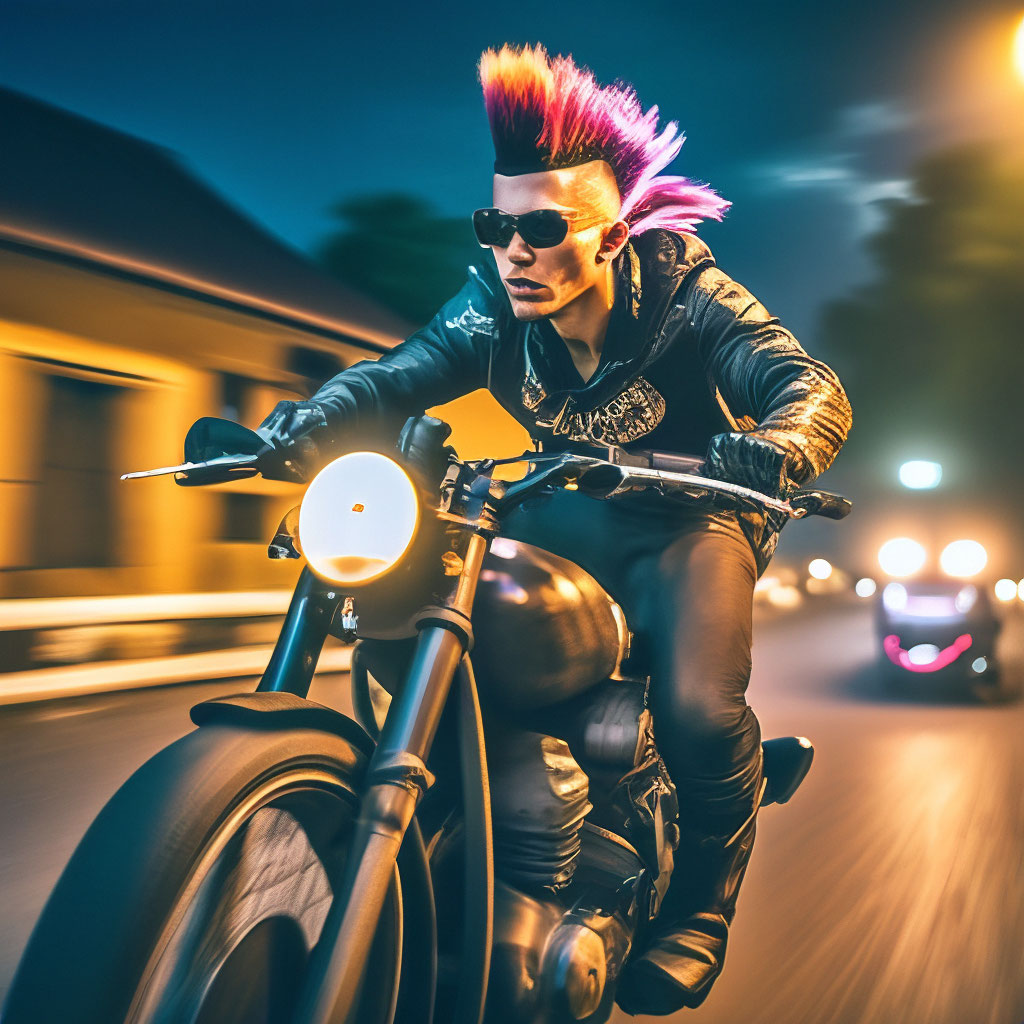 "I drove my motorcycle to the fullest! In the photo, a punk with a ...