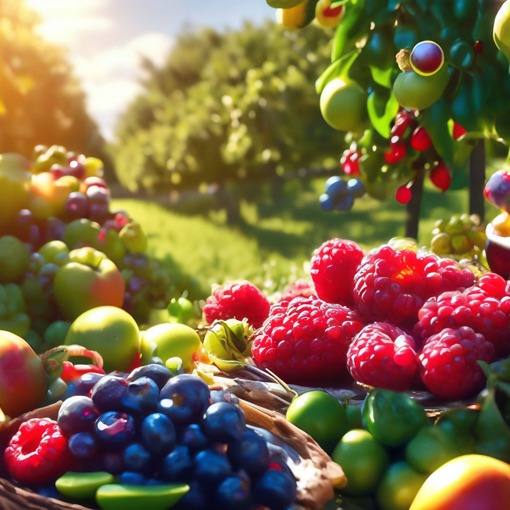 "Orchard, with berries, diamonds and pearls grow along with fruits ...