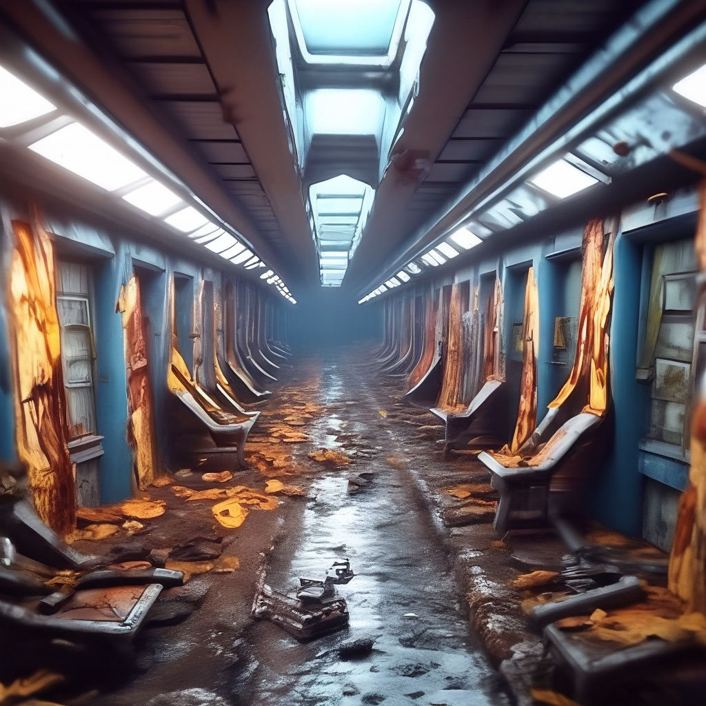 "Abandoned hundreds of years ago subway with zombies" — image created ...