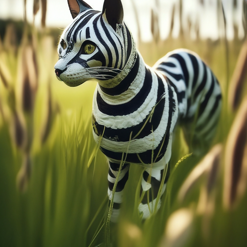 "🐱 zebra cat sneaks in the meadow, aesthetically pleasing, beautiful ...