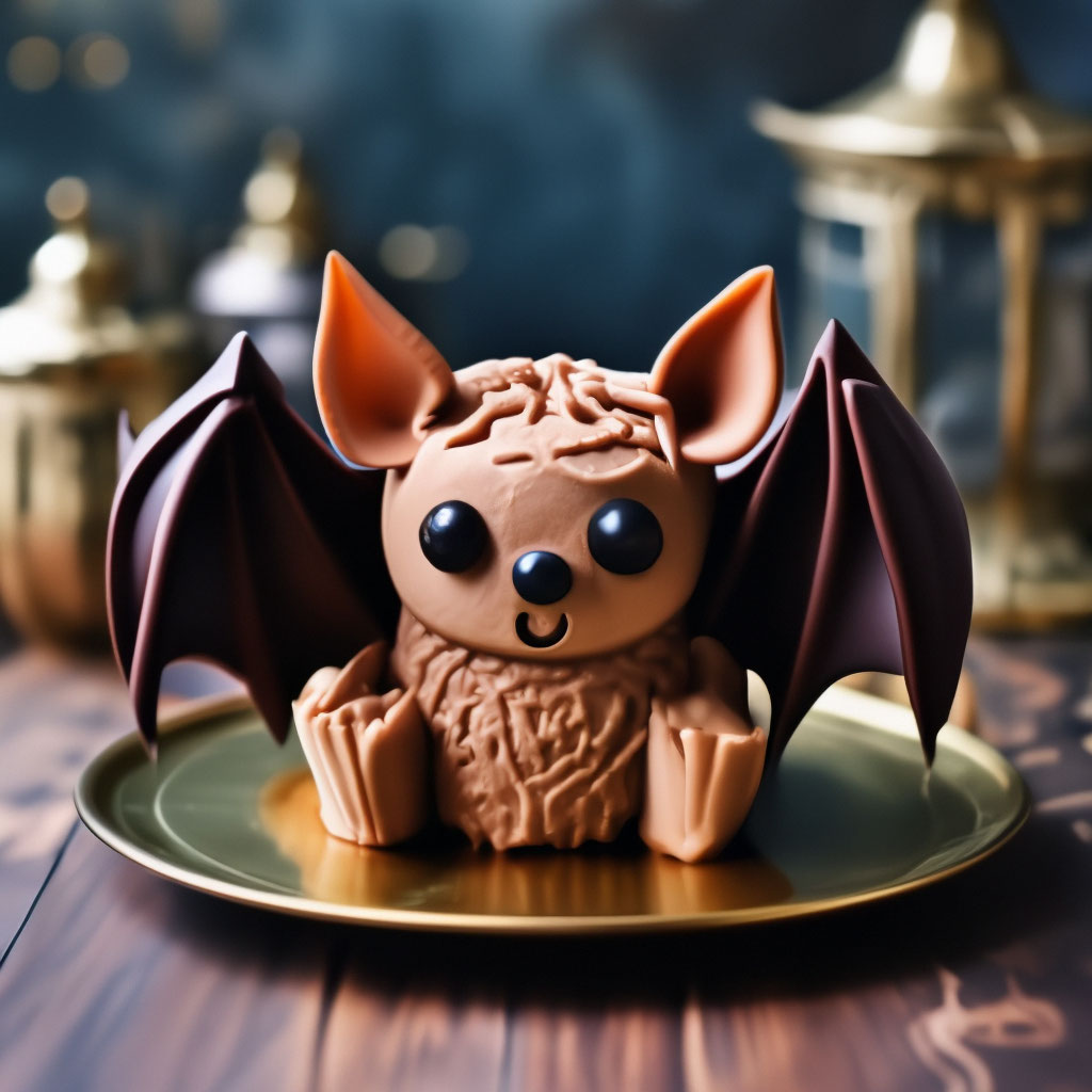"A cake in the form of a bat" — image created in Shedevrum