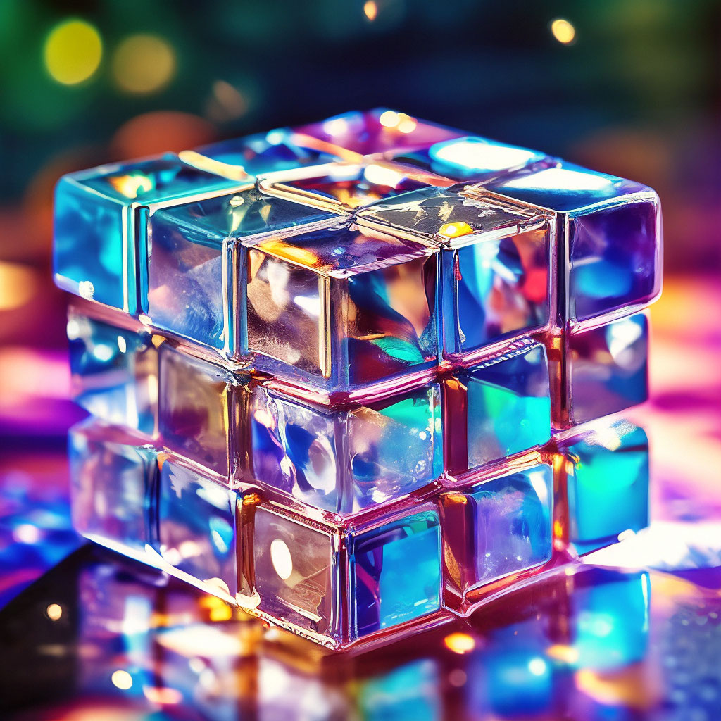"A crystal Rubik's cube made of many diamonds looks great. Shimmering ...