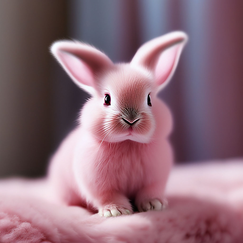 "Tiny fluffy pink rabbit with pressed ears, very cute, photorealism ...