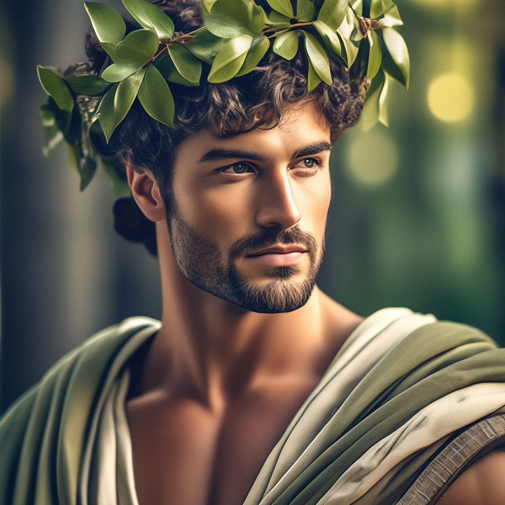 "A handsome man in ancient Greek clothes with a laurel wreath on his ...