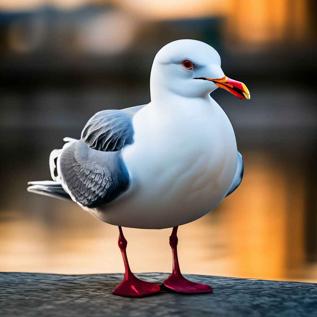 "A hybrid of a seagull and a pigeon, beautiful, soft lighting ...
