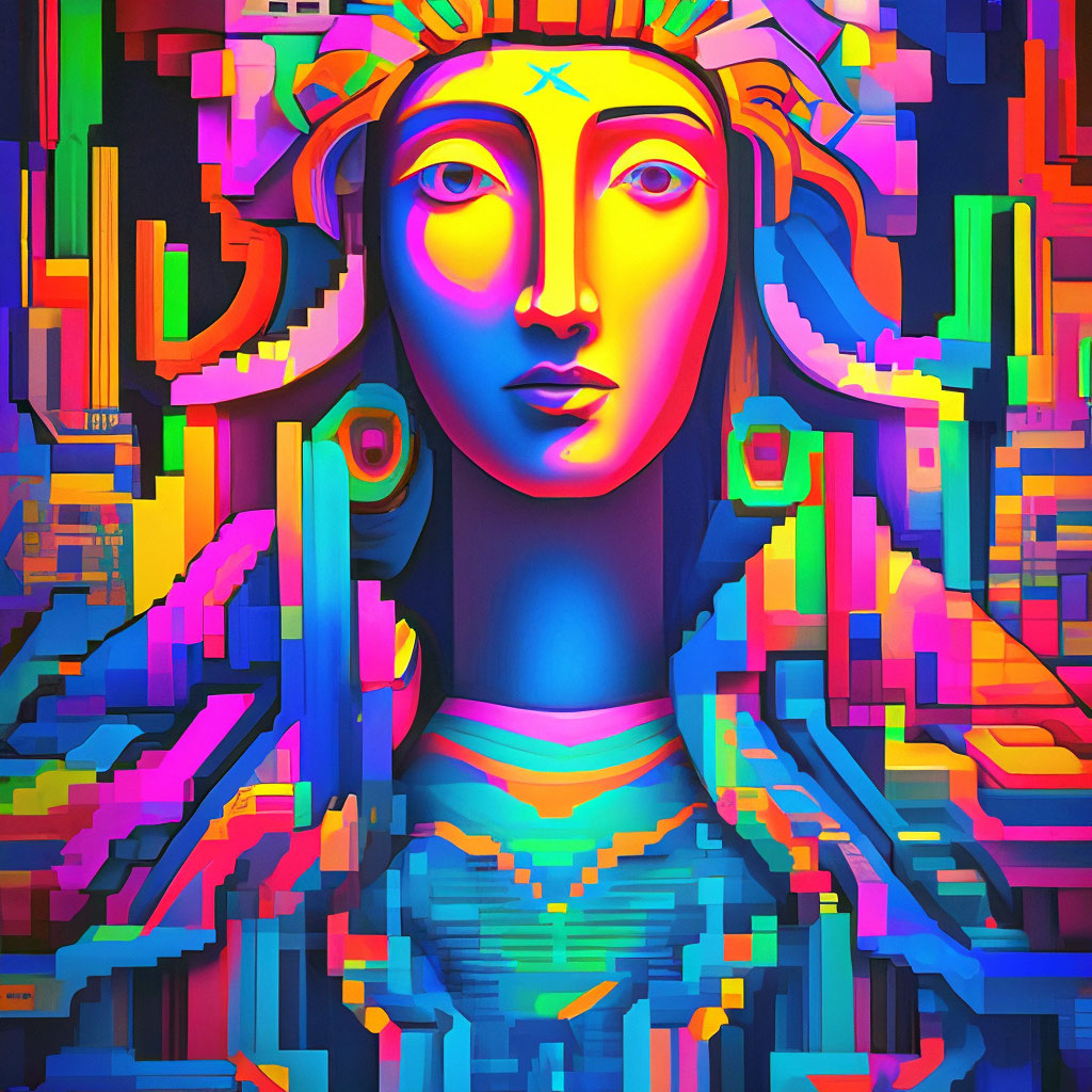 "Psychedelic sign, pixel graphics, in the style of minecraft ...