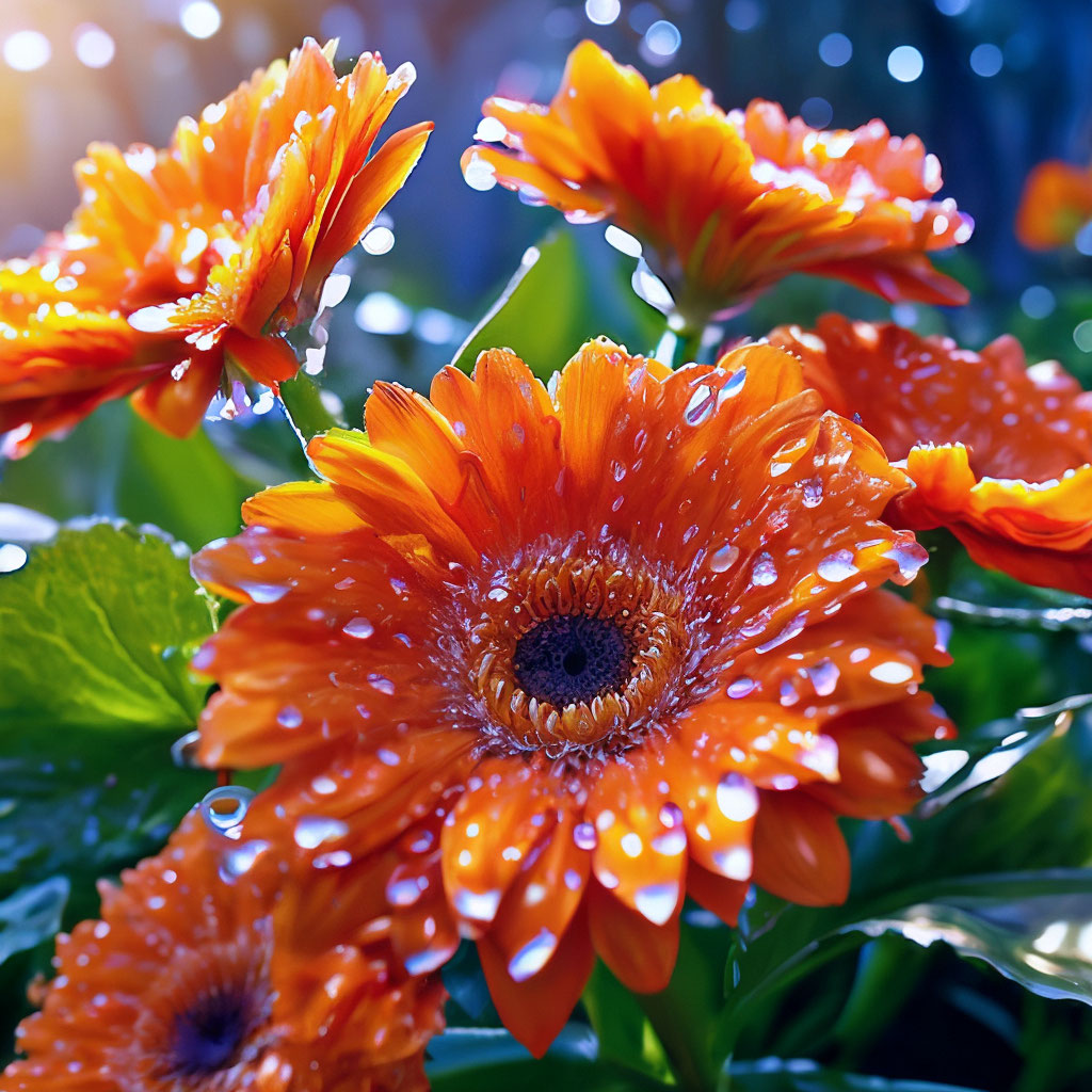 "A huge, juicy lush bouquet of orange gerberas,complex,amazing, magical ...