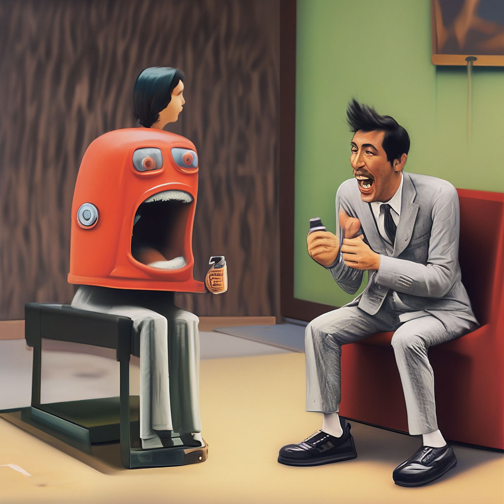 "Overheard conversation drives me crazy" — image created in Shedevrum