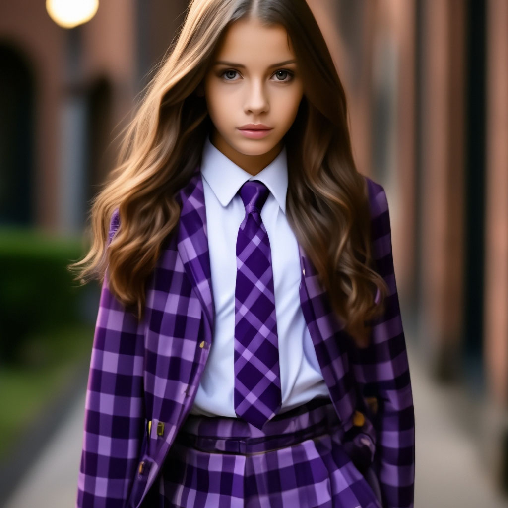 "Purple checkered school uniform" — image created in Shedevrum