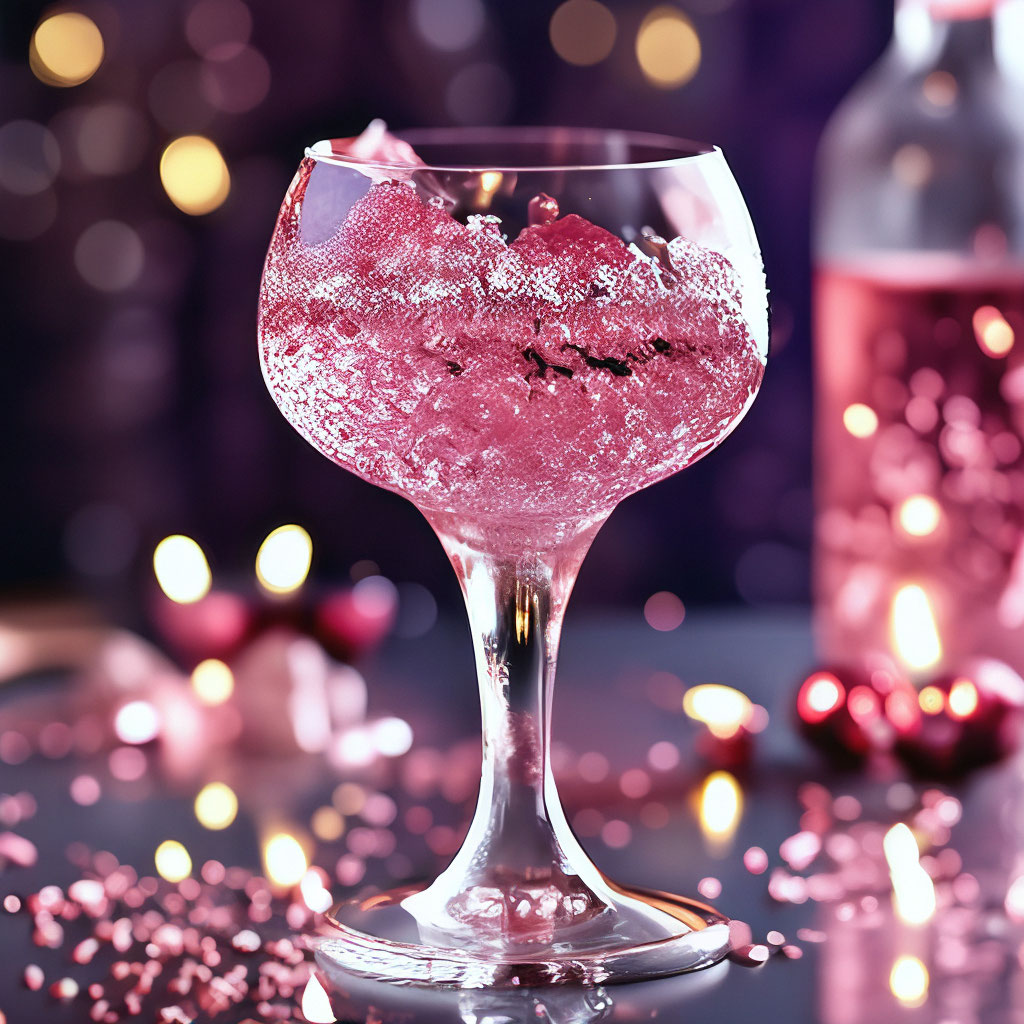 "Pink liqueur in a beautiful glass, sparks and sparkles" — image ...