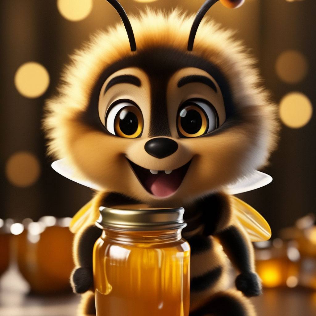 "Cute beauty bee,mega fluffy,huge expressive eyes, laughing,jar of ...