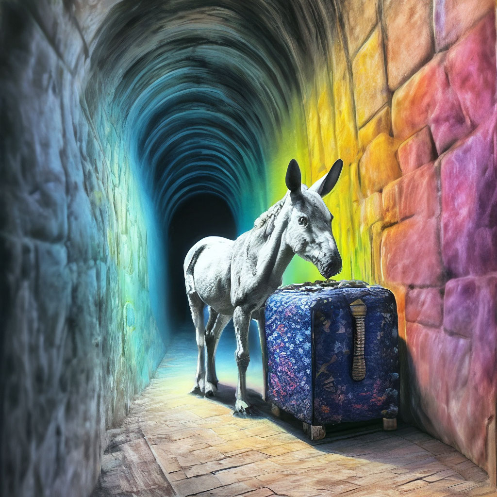 "Colored pencil drawing, Poltergeist, colorful story of a white Donkey ...