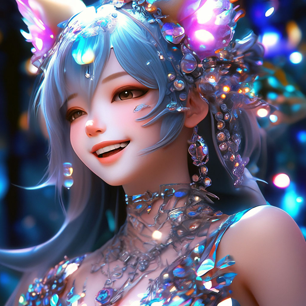 "Beautiful anime girl kitsune laughs, hyperrealism, consisting of ...