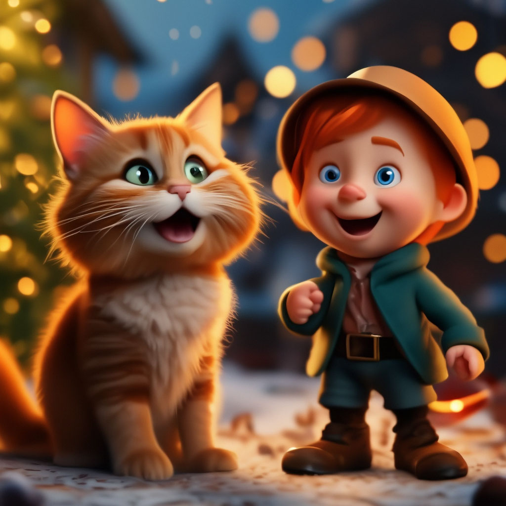 "An impudent red-haired cat and a little man in bast shoes and a straw ...