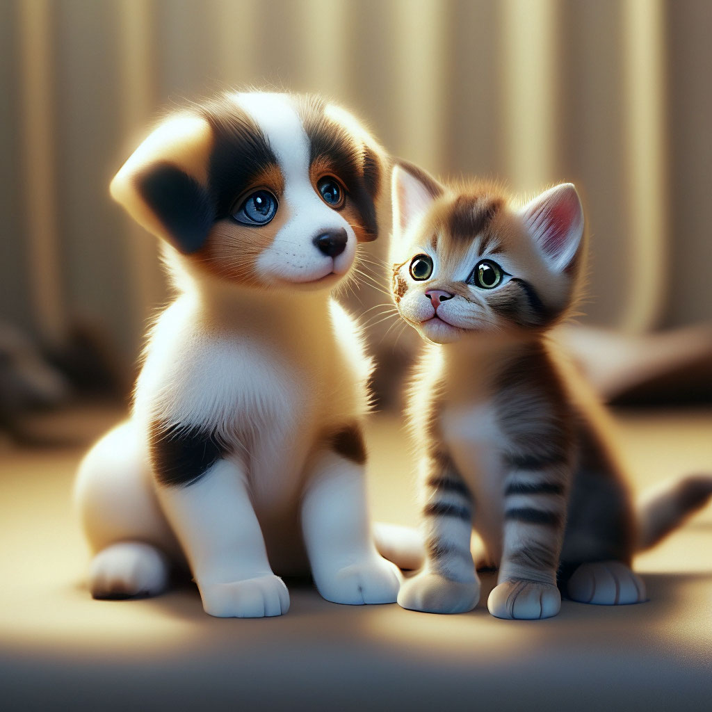 "Mimic kitten and puppy" — image created in Shedevrum
