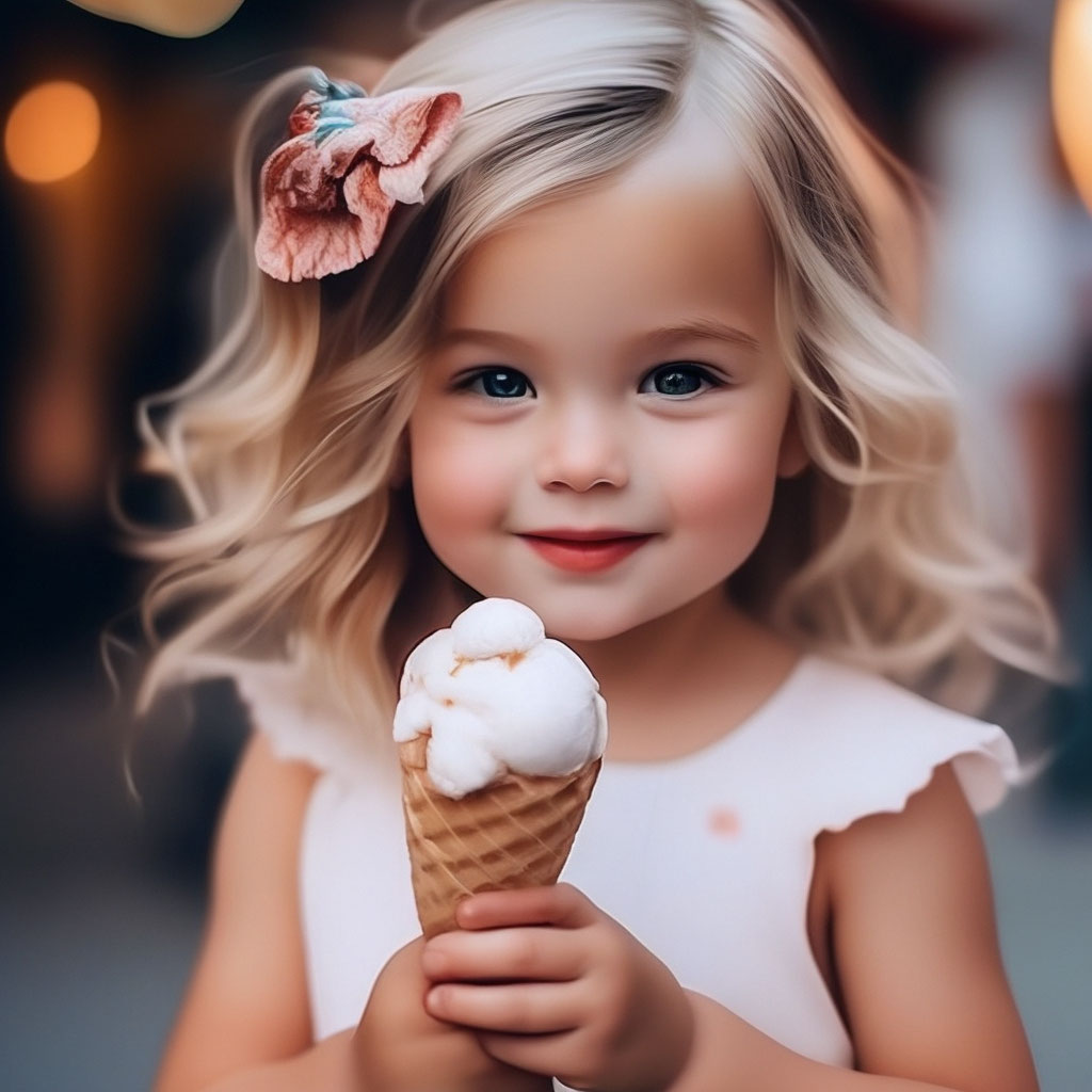 "Little cutie and ice cream, beautiful" — image created in Shedevrum