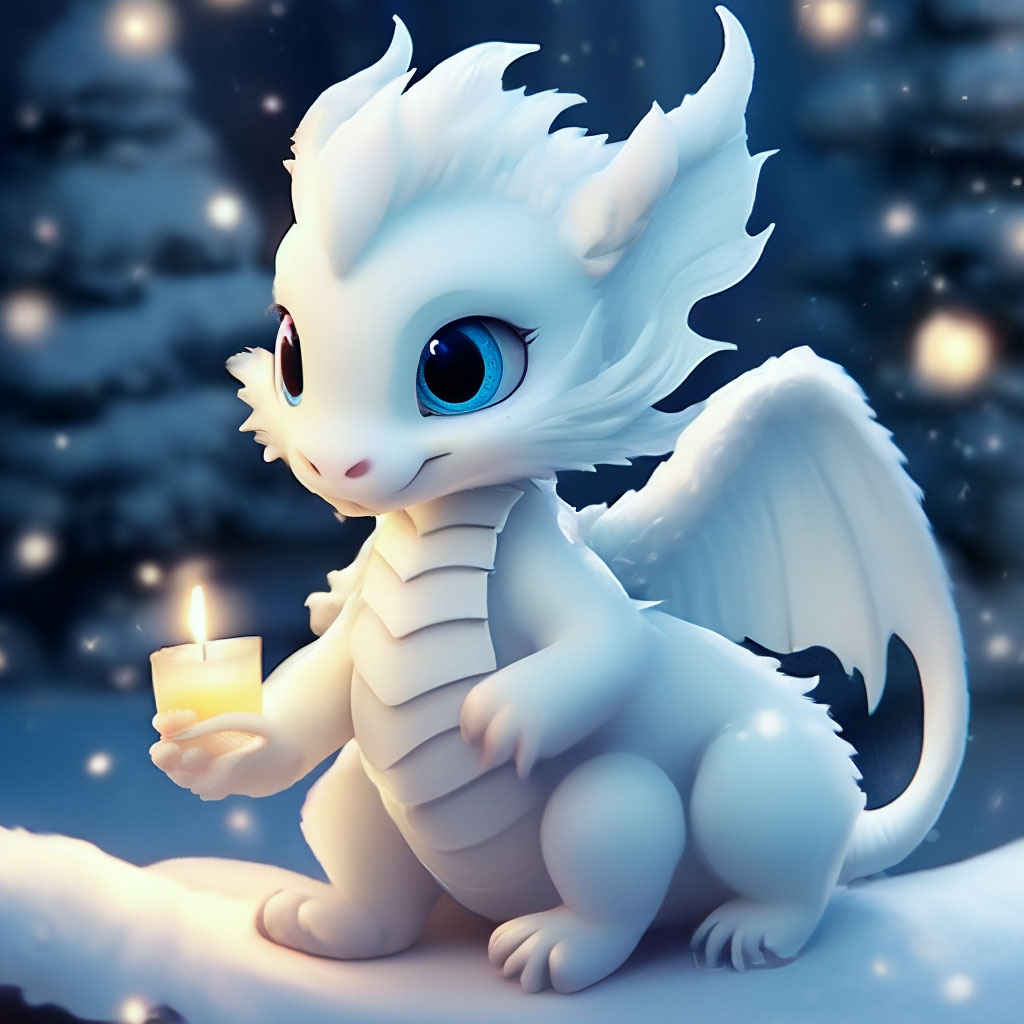 "Cute beautiful snow-white dragon" — image created in Shedevrum