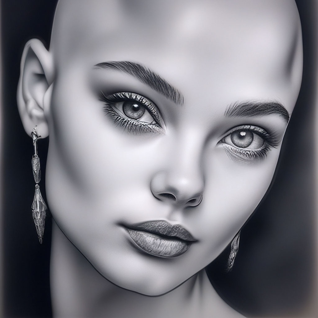 "Ballpoint pen drawing beautiful girl plump cheeks cheekbones bald ...
