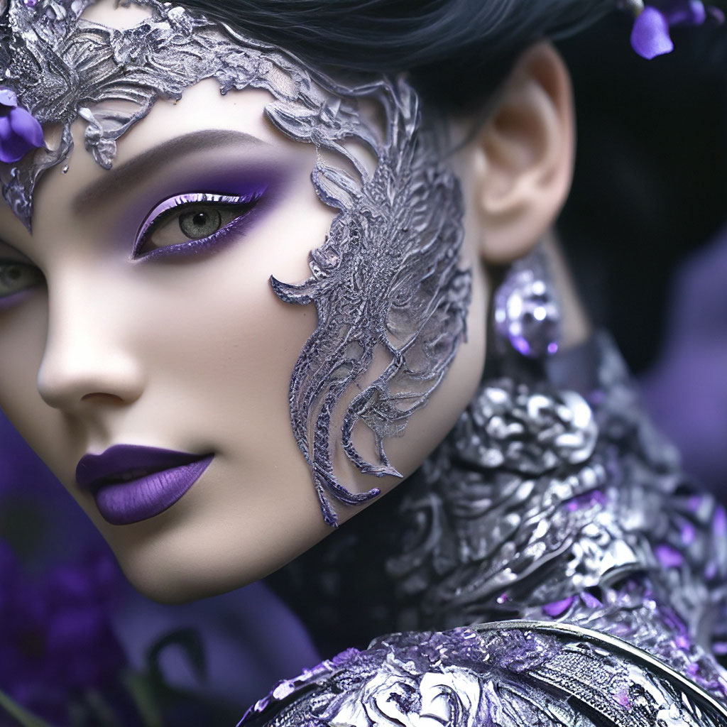 "Silver and violets,beautiful woman, black hair,full-length photo ...