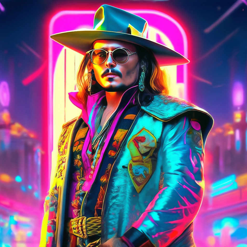 "Neon retro style, Johnny Depp, as the meaning of life" — image created ...