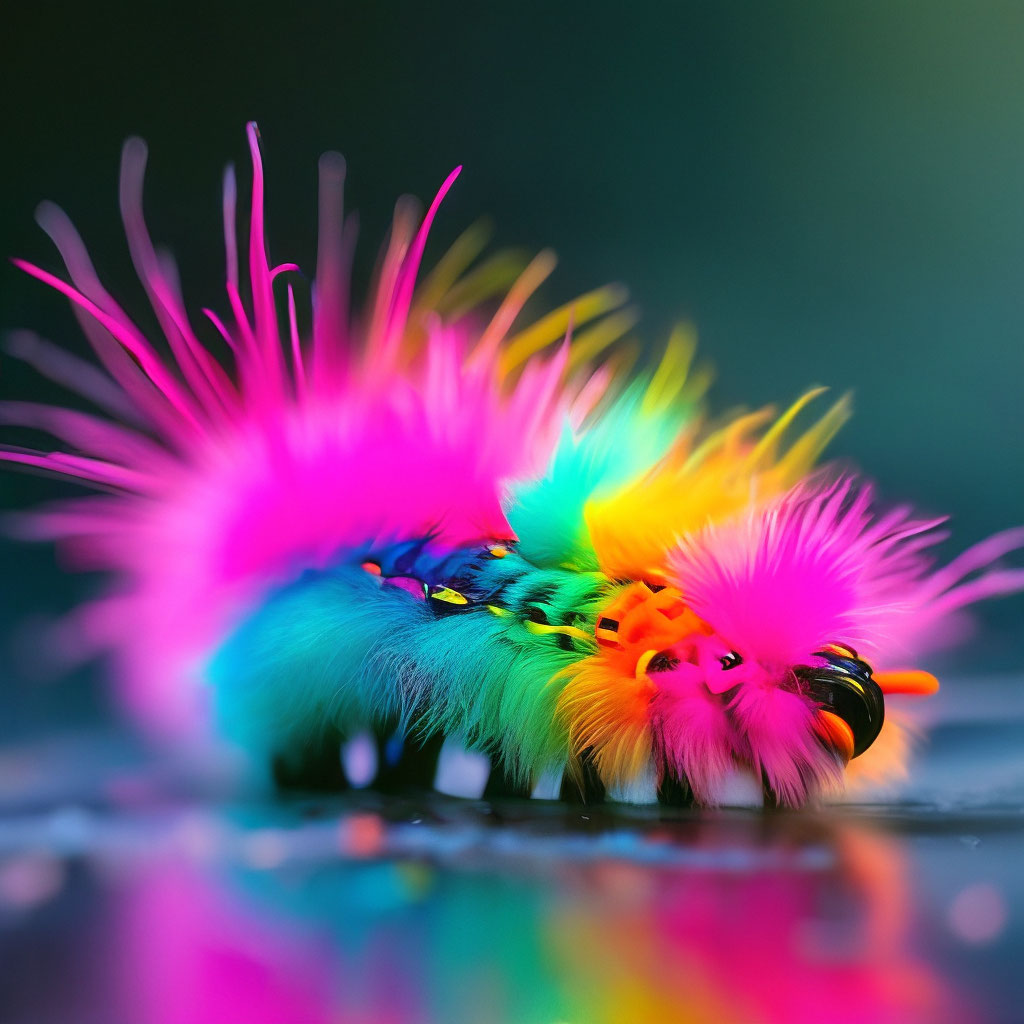 "Fluffy caterpillar, neon" — image created in Shedevrum