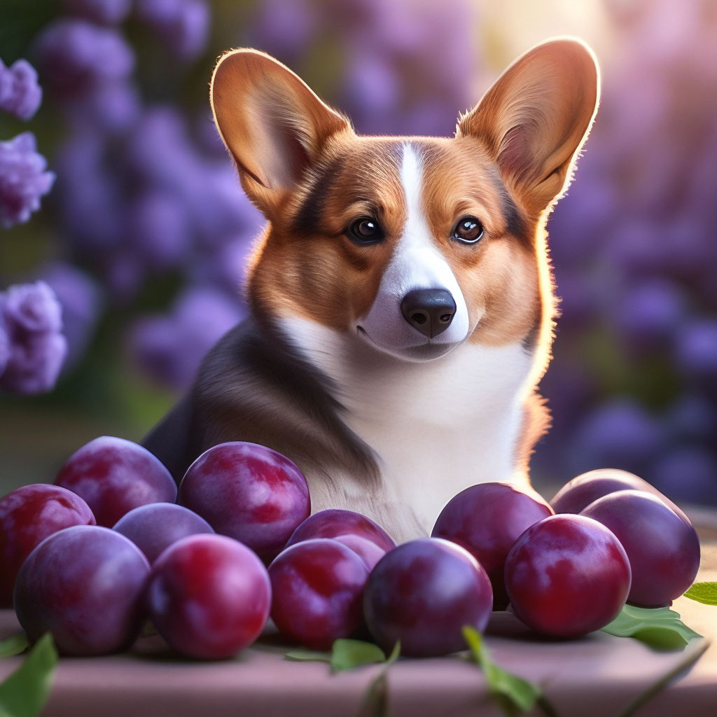 "Purple plum,corgi,realistic,5k,professional photo,high resolution ...
