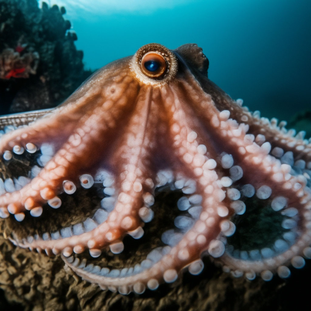 "A large bug-eyed hairy octopus octopus stretches its tentacles to a ...