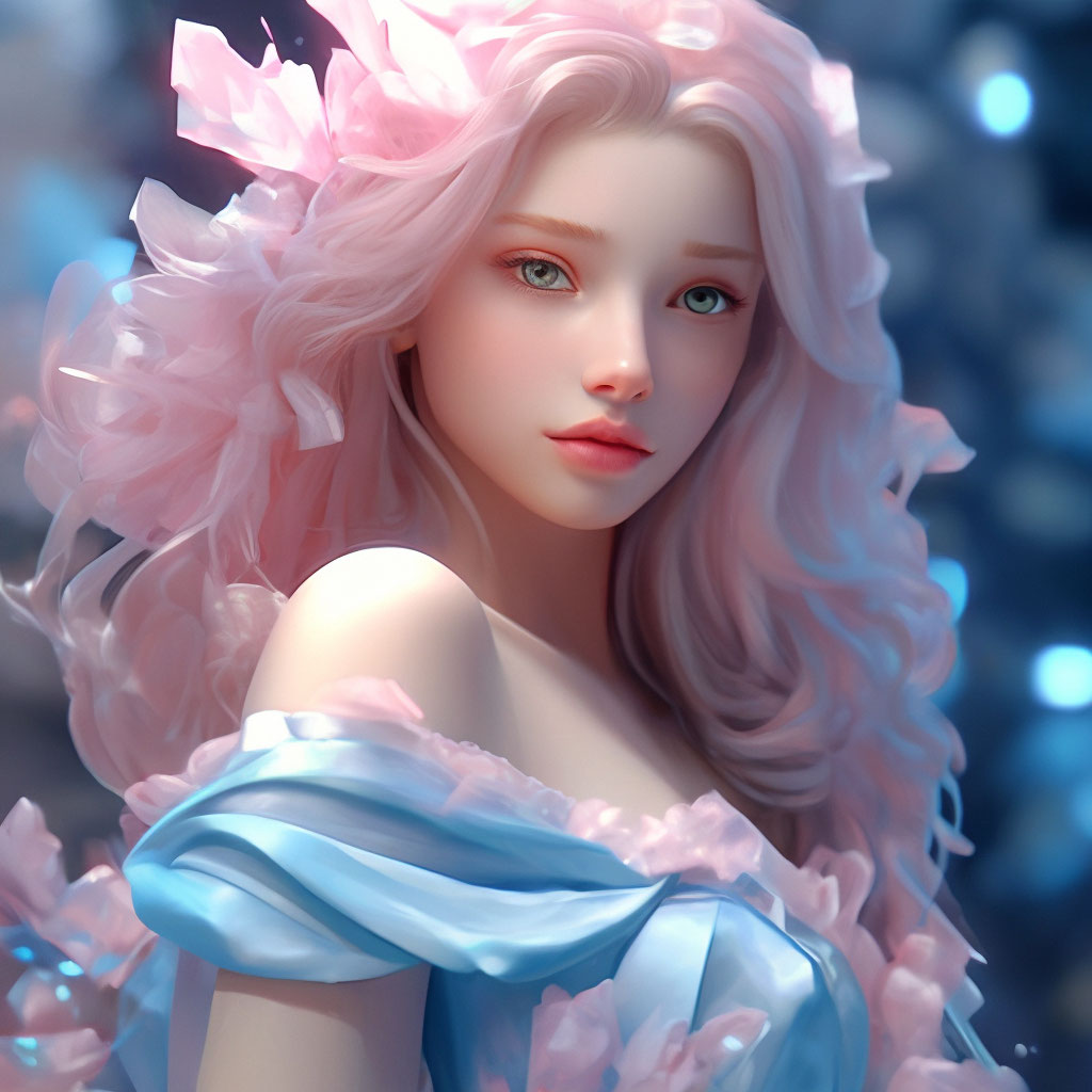 "Crystal girl, pastel shades of blue and pink, softness, tenderness ...