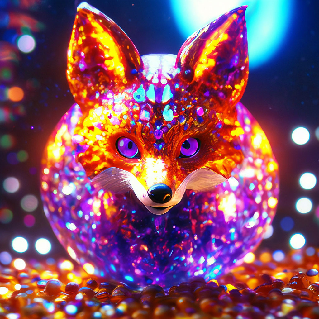 "Glass ball, surrealism, cute fox, consists of fractals, fabulous ...