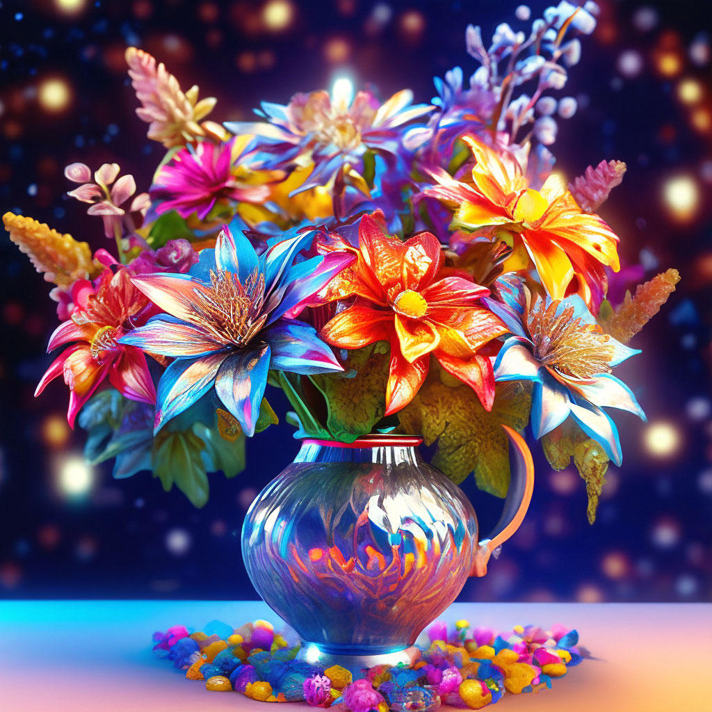 "Lush bouquet of unusual, complex, fabulous flowers, in bright colors ...