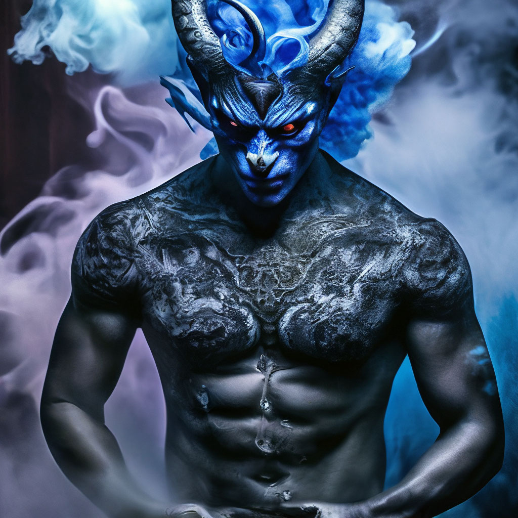 "Beautiful, powerful demon made of black smoke, body made of peonies ...