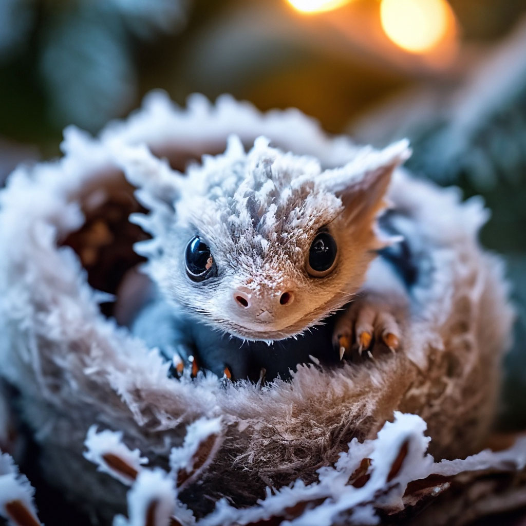 "A cute furry baby dragon with a long protruding tongue and big eyes ...