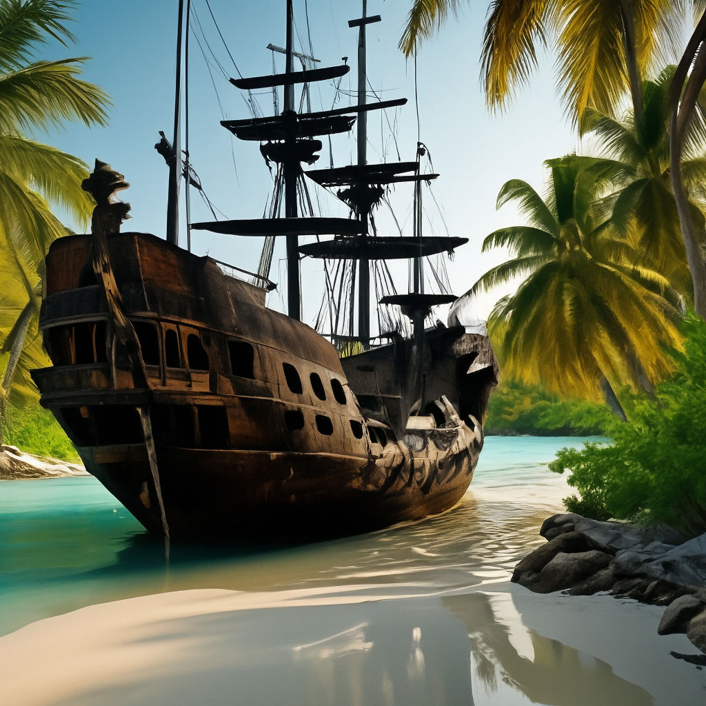 "An old rusty pirate ship, buried deep under the sand, in the Maldives ...
