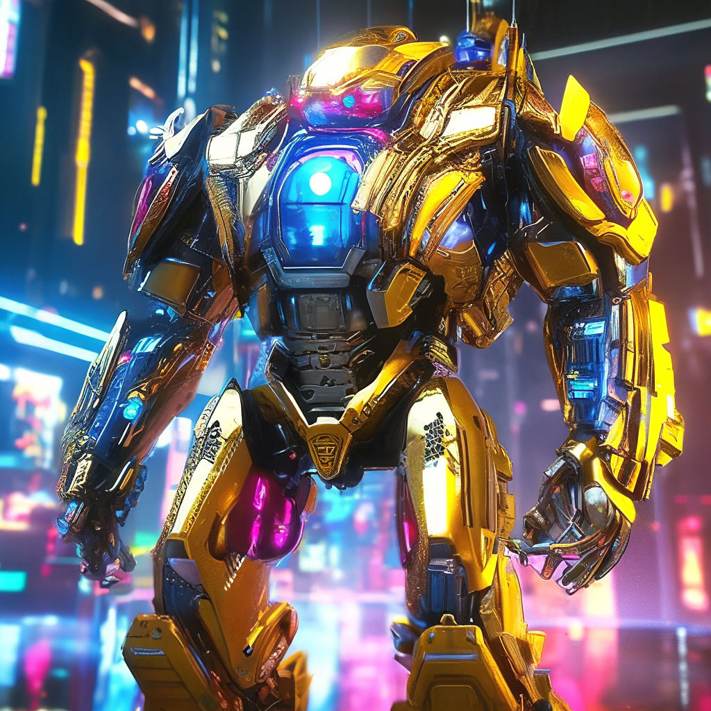 "Steampunk, futuristic combat robot, metallic glitter, gold edging on ...