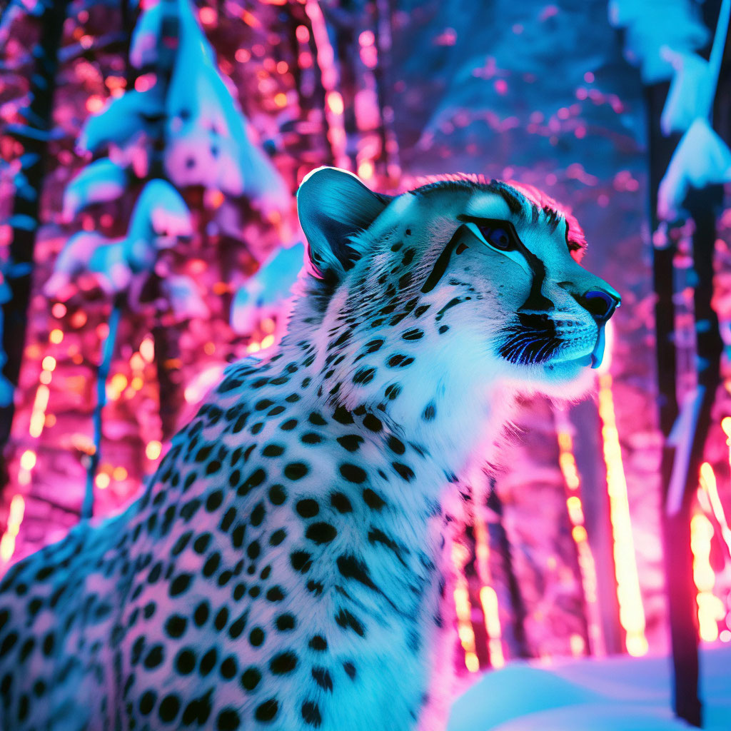 "Cheetah winter, dim lighting, high detail, beautiful, aesthetically ...