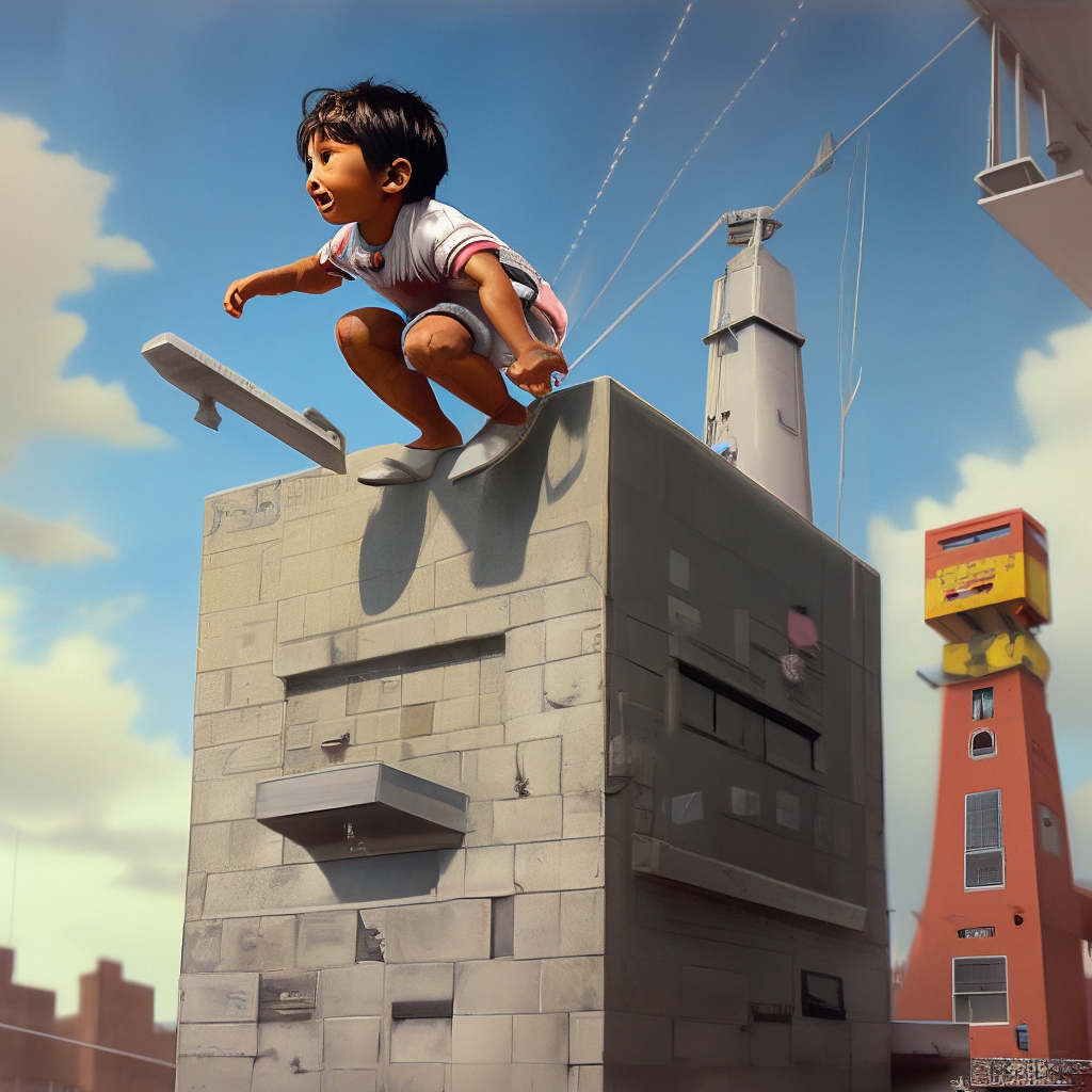 "The little concrete diving champion" — image created in Shedevrum