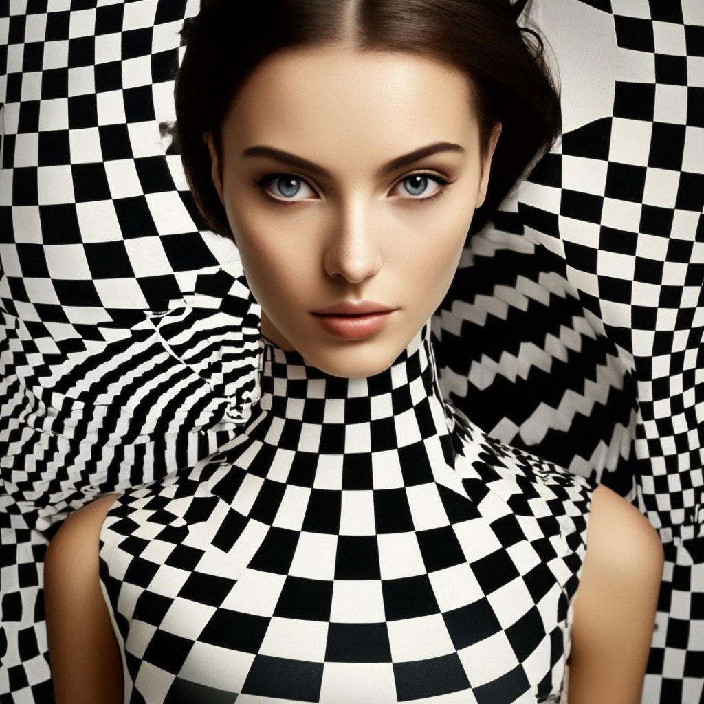 "A woman in a dress consisting of illusionistic photography, abstract ...