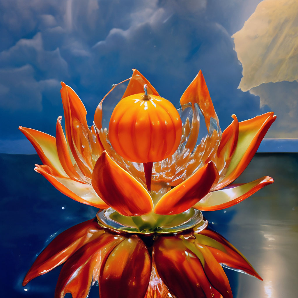 "A glass orange inside a lily" — image created in Shedevrum