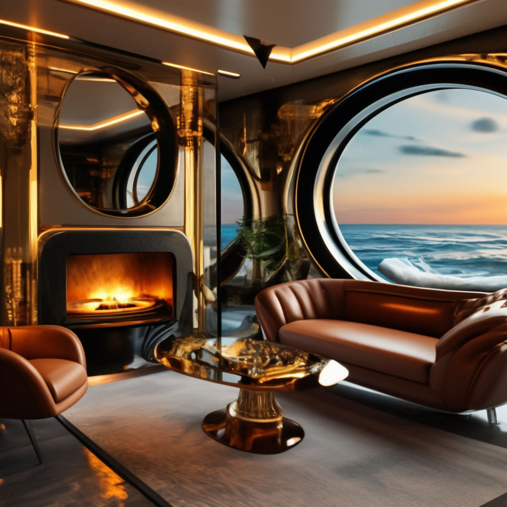 "A pretentious capsule apartment flies over real waves. Inside there is ...
