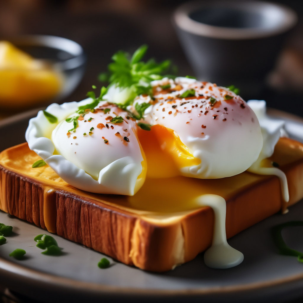 "Poached egg on crispy toast realistic, professional photo, 4k, high ...