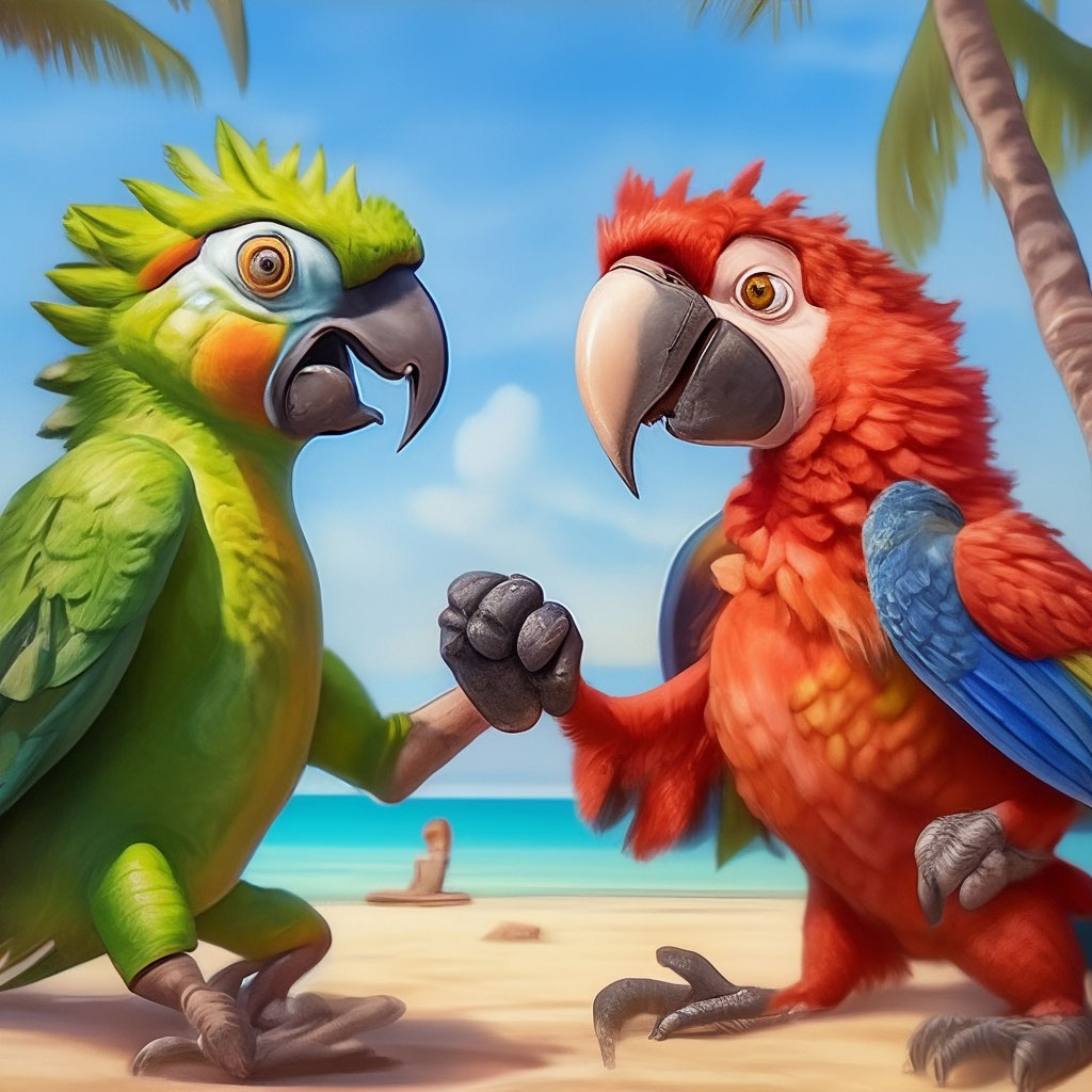 "Cartoon character, cartoon parrot "Kesha" and a parrot named "bandit ...
