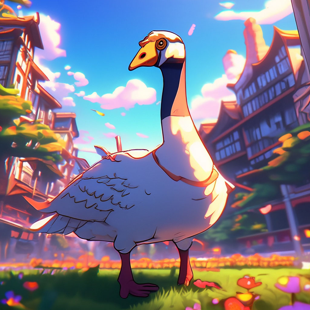 "Goose , anime style, 4k" — image created in Shedevrum